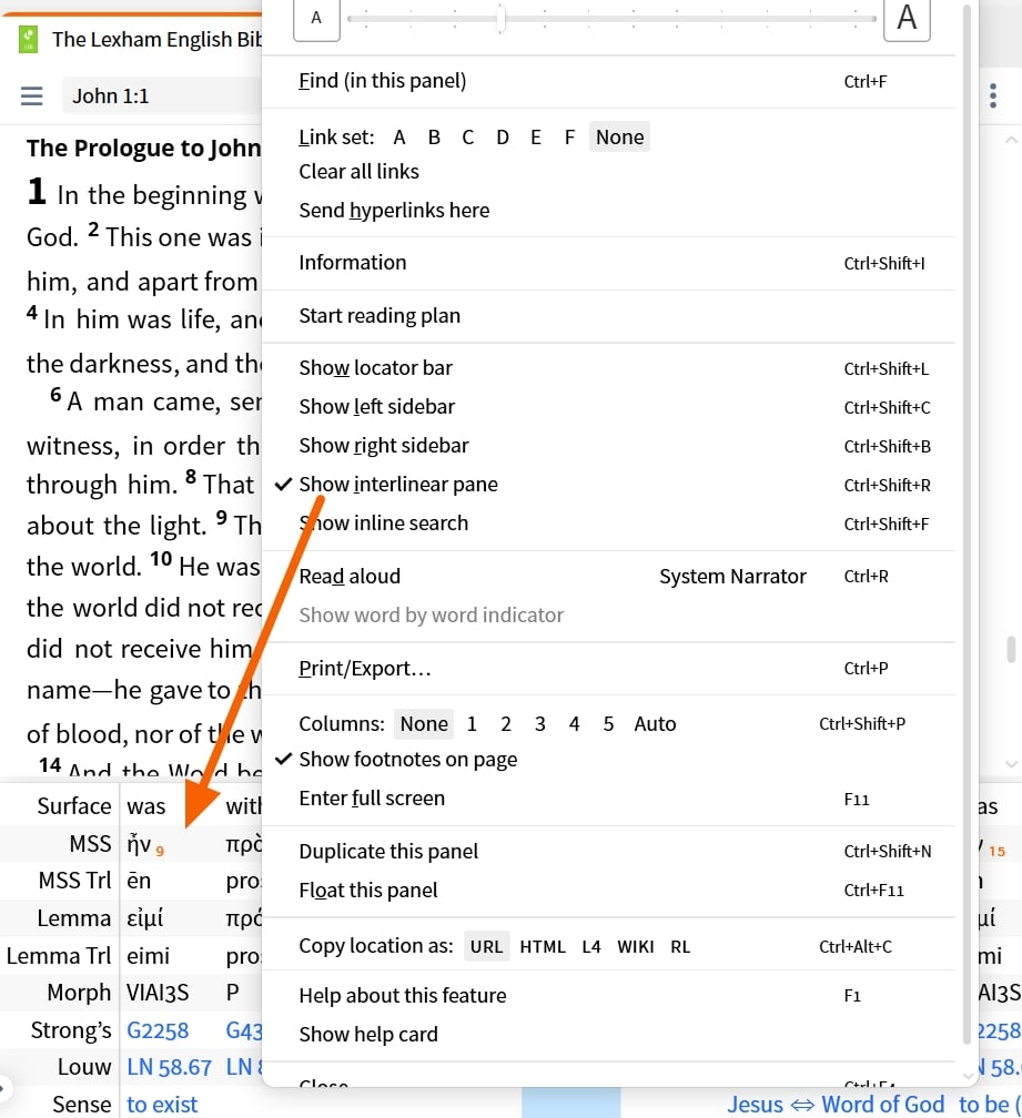 Opening just the reverse interlinear pane using the new toolbar - Logos Community